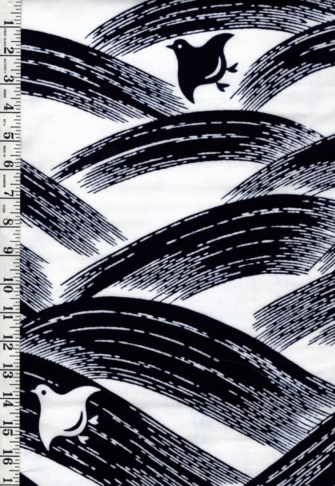 873 - Yukata Fabric - Plover Birds and Waves - Traditional 14" Wide ...