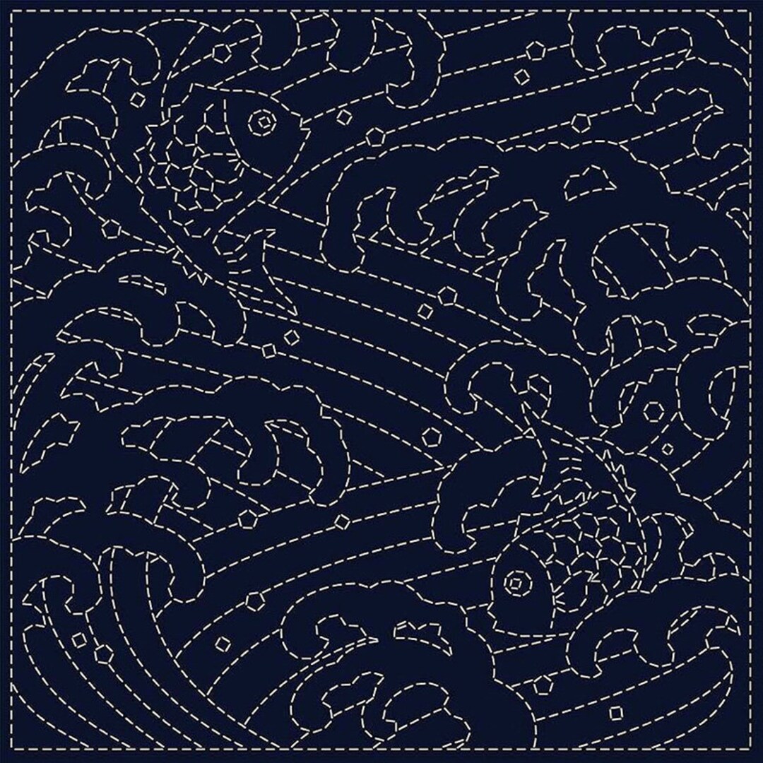 KF2021-R06 - ARA-NAMI 2 (fish in Waves) - Sashiko Pre-printed Sampler ...