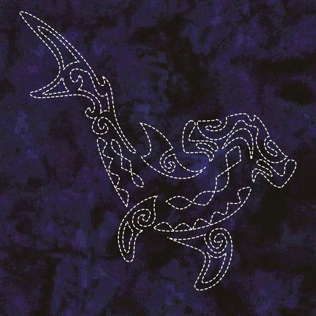 Sashiko Pre-printed Panel - Sylvia Pippen Sea Life Panel - HAMMERHEAD ...