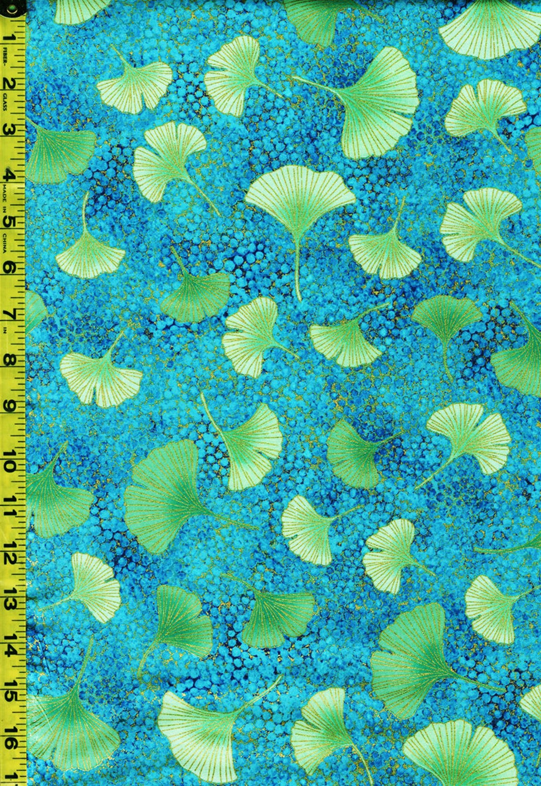 Asian Northcott Ginkgo Shimmer Floating Ginkgo Leaves 26853M-46 Blue by ...