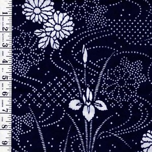 998 - Yukata Fabric - Iris, Mums & River Swirls - Traditional 14" Wide ...
