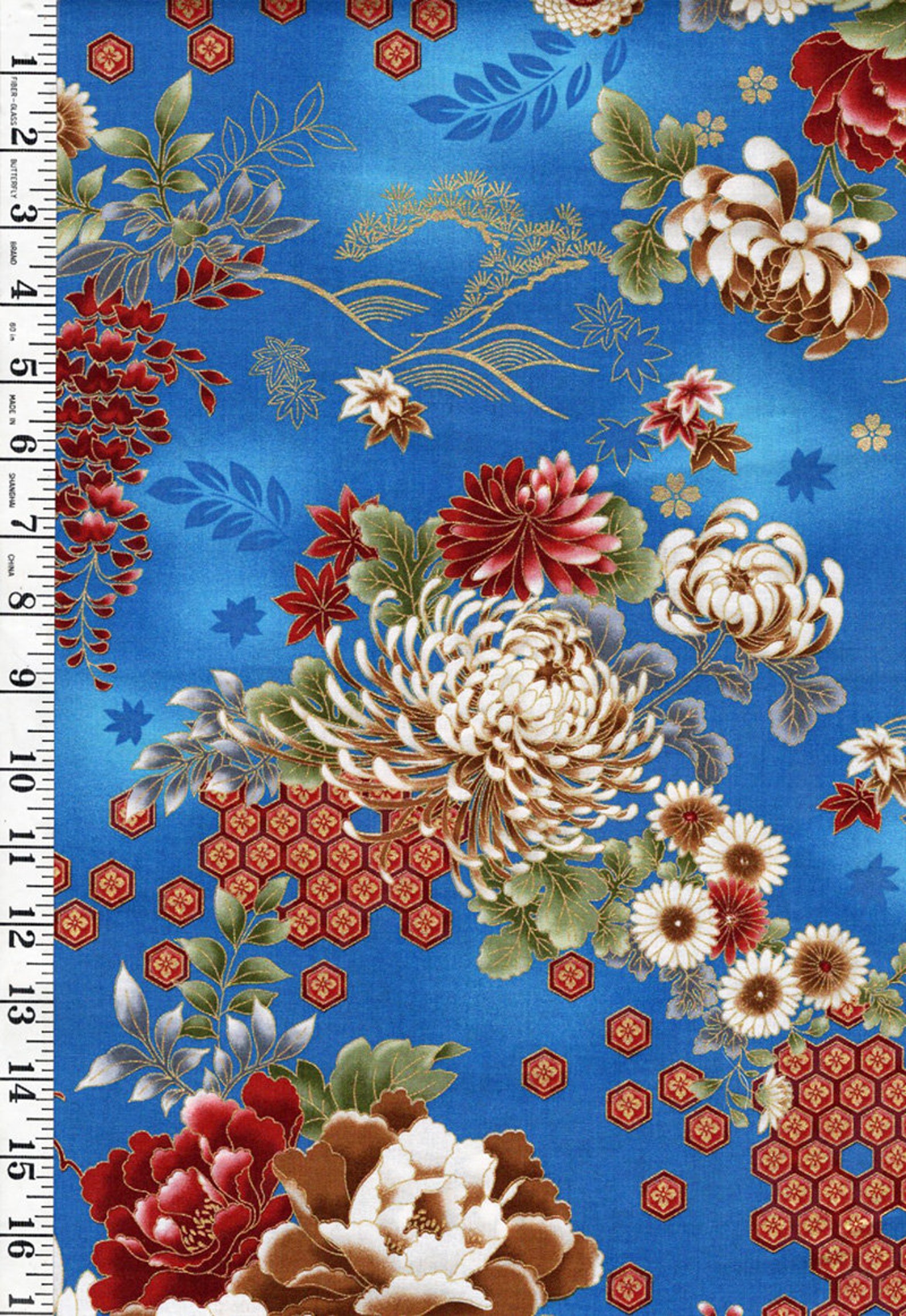 Japanese Naka Elegant Peonies & Mums 1750-83D Blue Sold by the Half ...