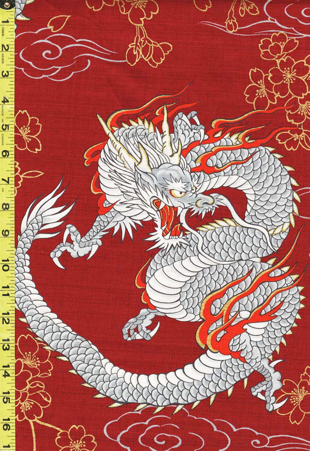 Japanese Cosmo Large Scale Dragons & Cherry Blossoms Dobby Weave ...