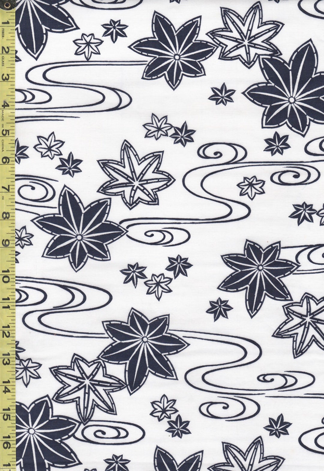 861 - Yukata Fabric - Floating Maple Leaves & River Swirls - by the ...