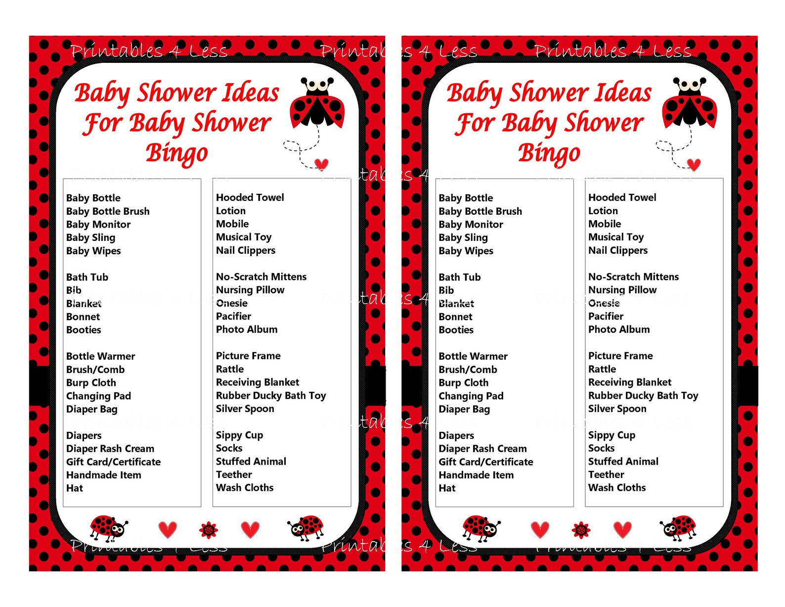 Ladybug Bingo Game Printable Ladybug Baby Shower Bingo Baby | Etsy
