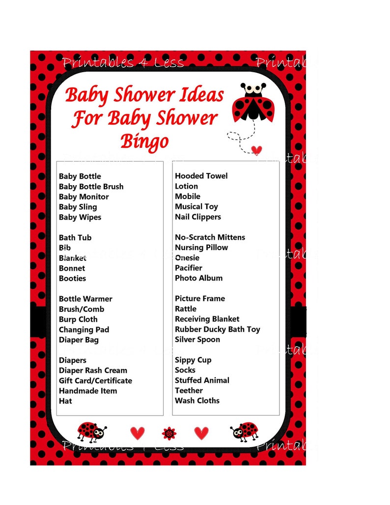 Ladybug Bingo Game Printable Ladybug Baby Shower Bingo Baby | Etsy