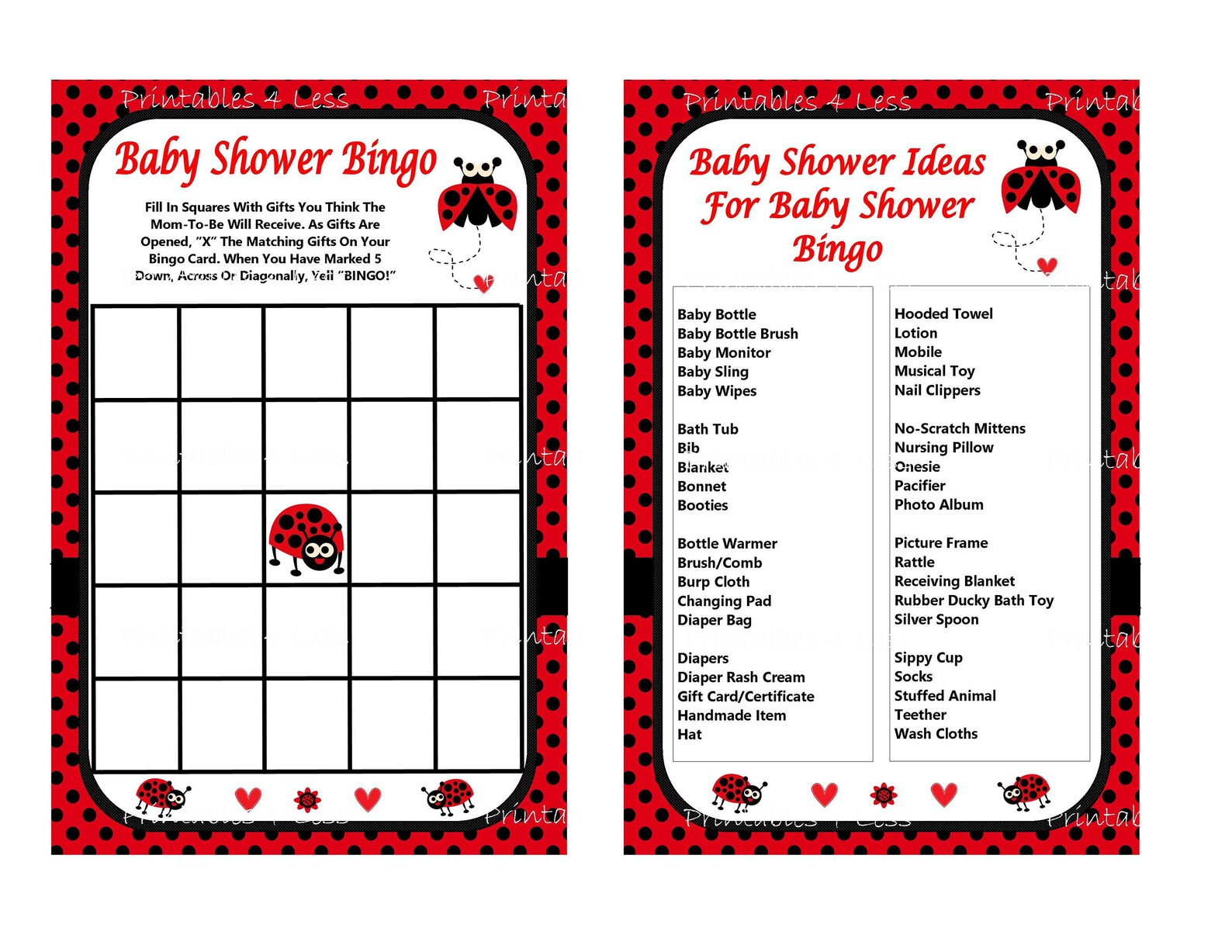 Ladybug Bingo Game Printable Ladybug Baby Shower Bingo Baby | Etsy