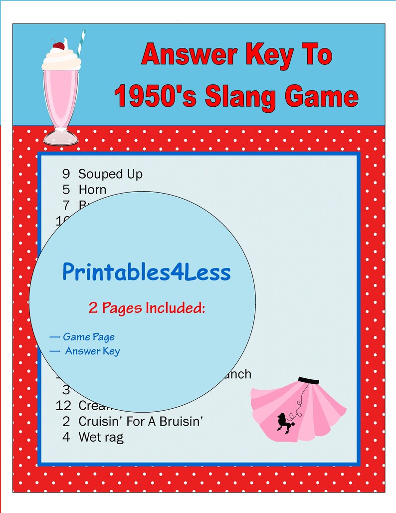 1950s Slang Game 1950s Party 1950s Party Game Party Group | Etsy