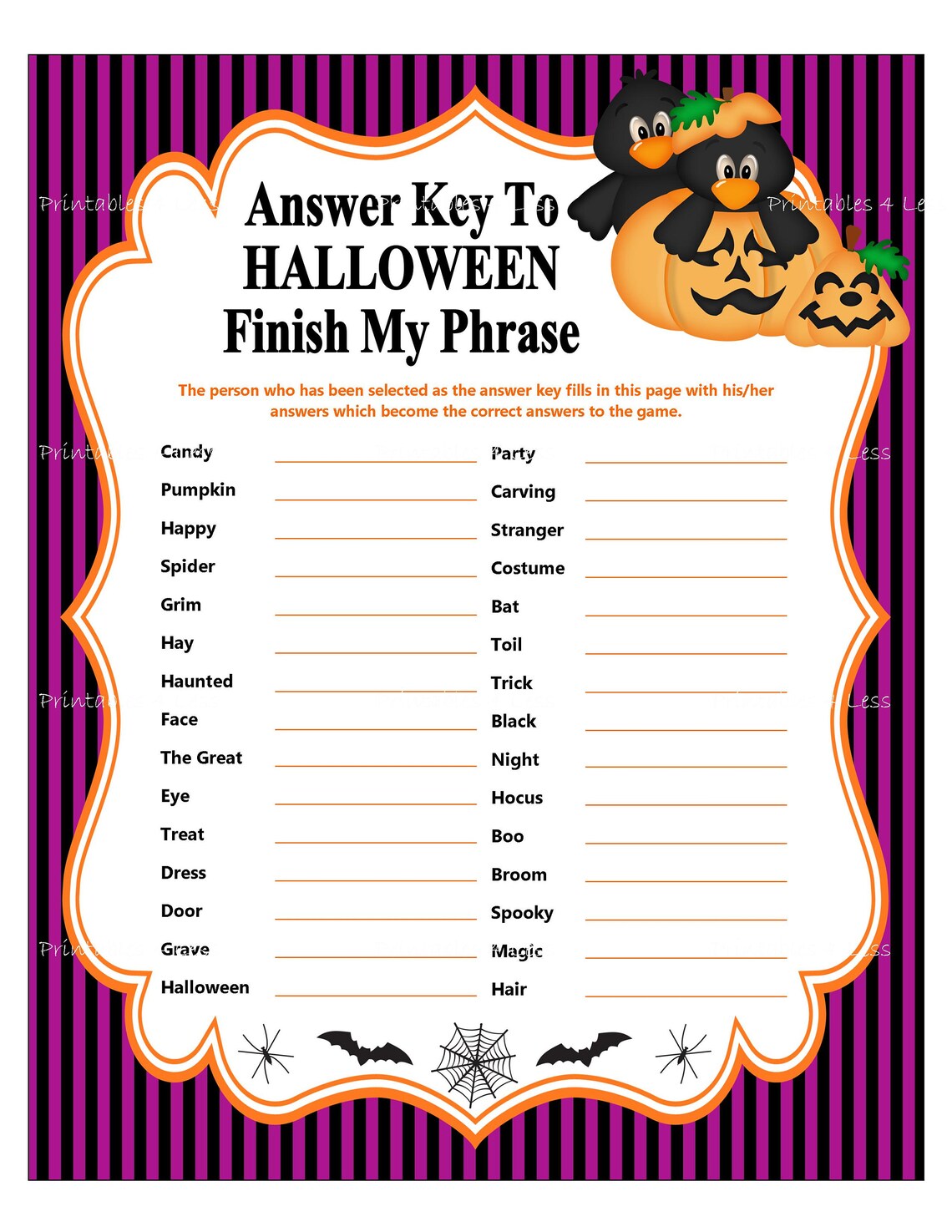Halloween Finish My Phrase Printable Halloween Party Game | Etsy