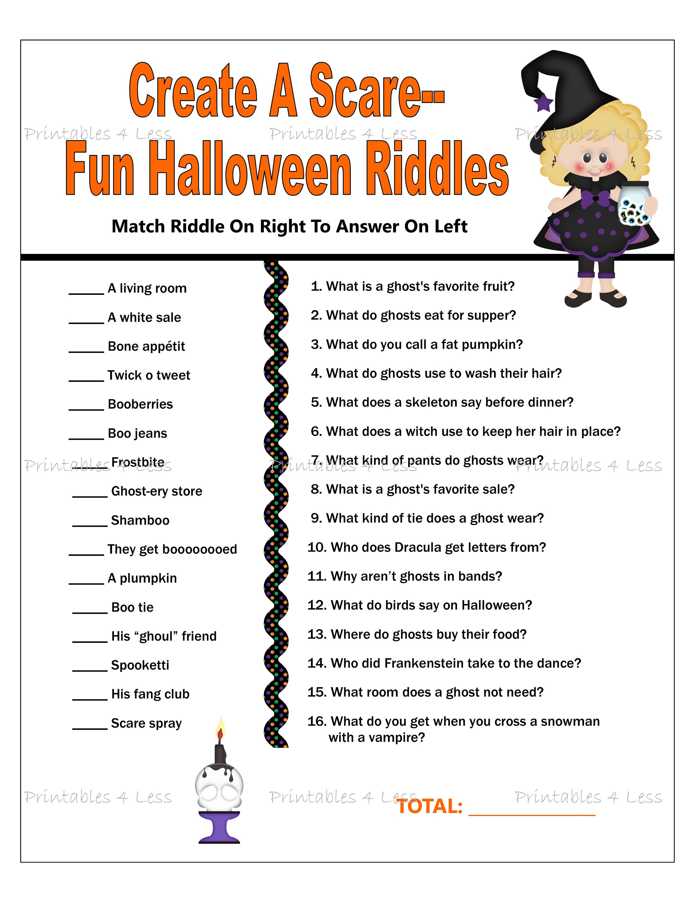 Halloween Riddle Game Halloween Party Game Printable | Etsy