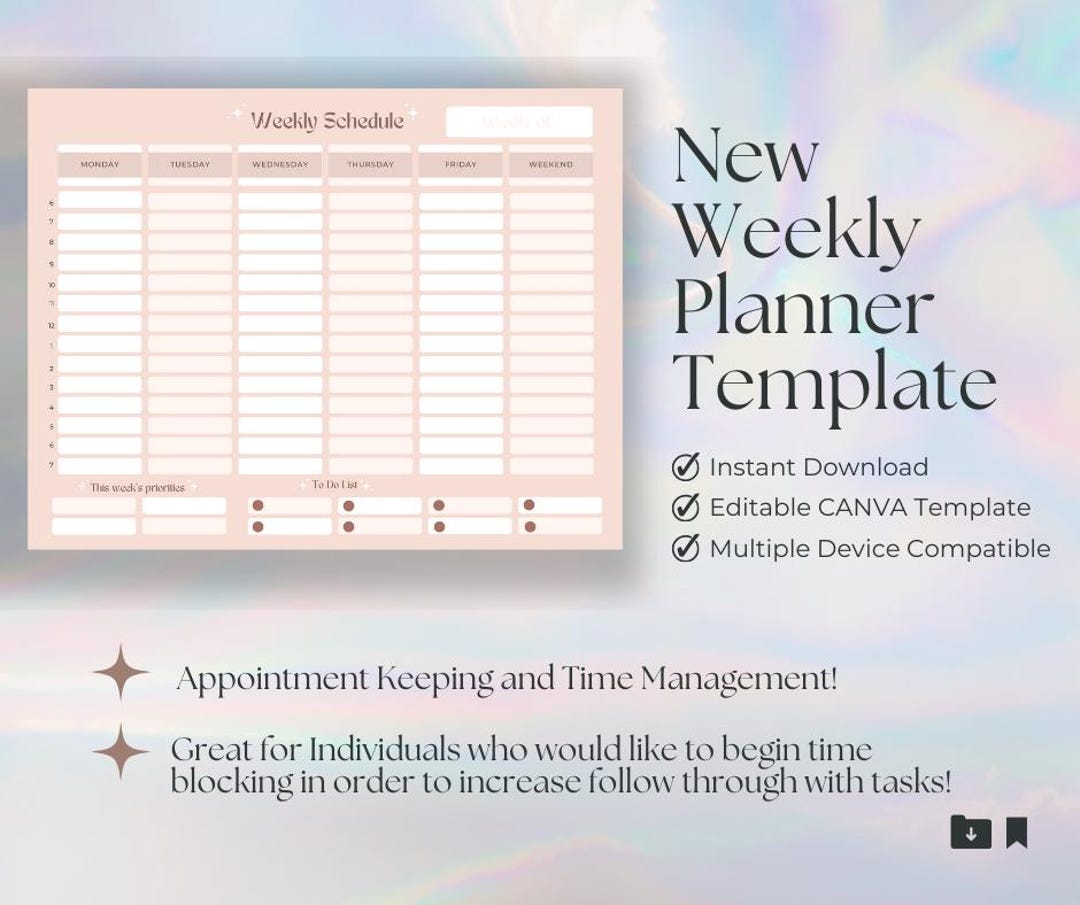Weekly Appointment Planner, Canva Editable Weekly Planner, Planner ...