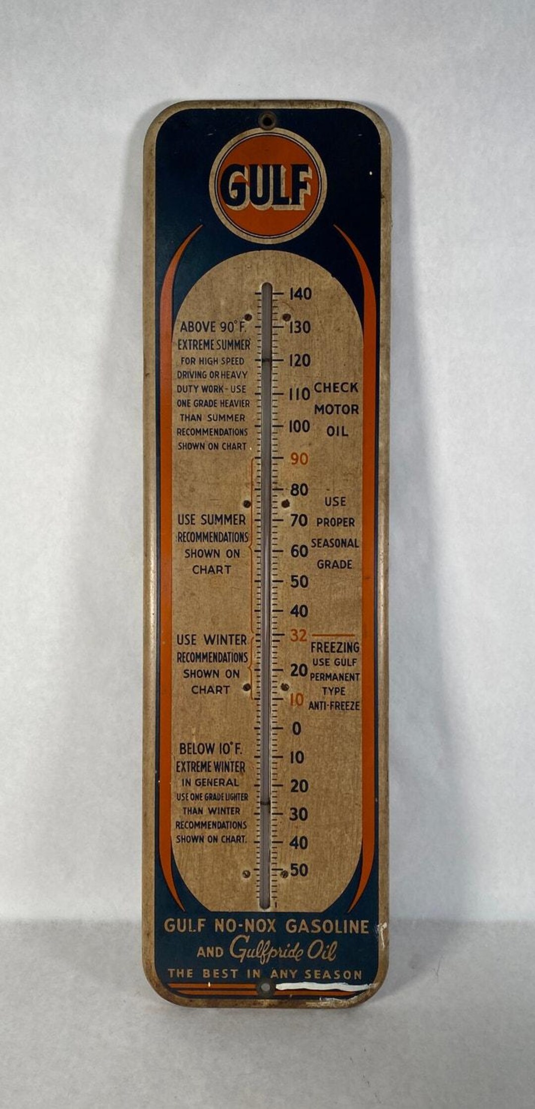 Vintage 1940s Gulf No-nox Gasoline Metal Thermometer Sign — Working! - Etsy