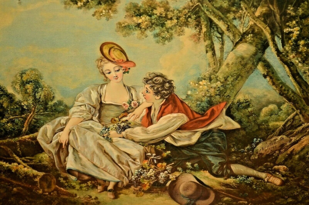 FRANCOIS BOUCHER Antique Original Autumn Classical Romantic Lovers ...