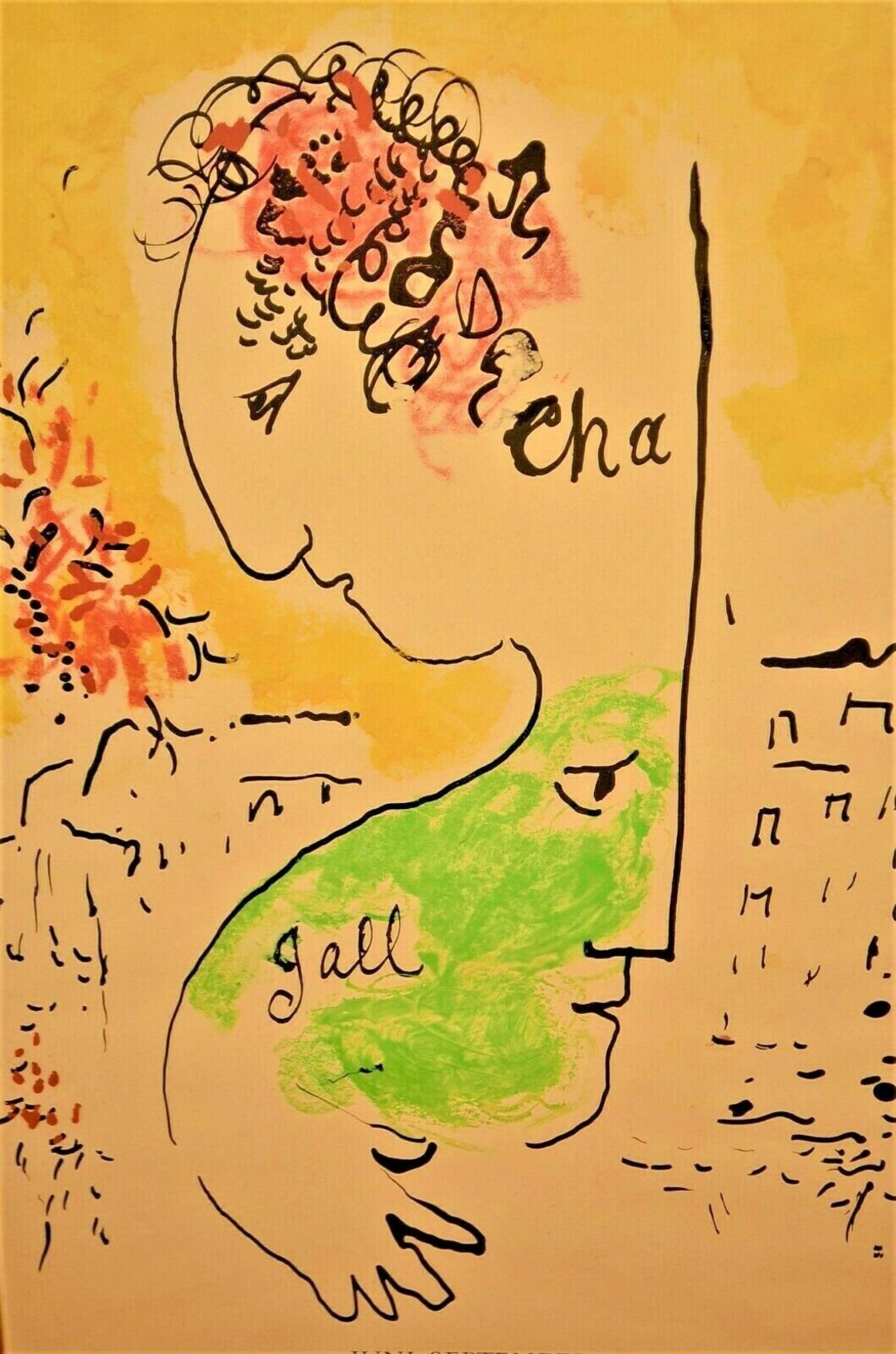 MARC CHAGALL Original Vintage Lithograph Double Figure Abstract ...