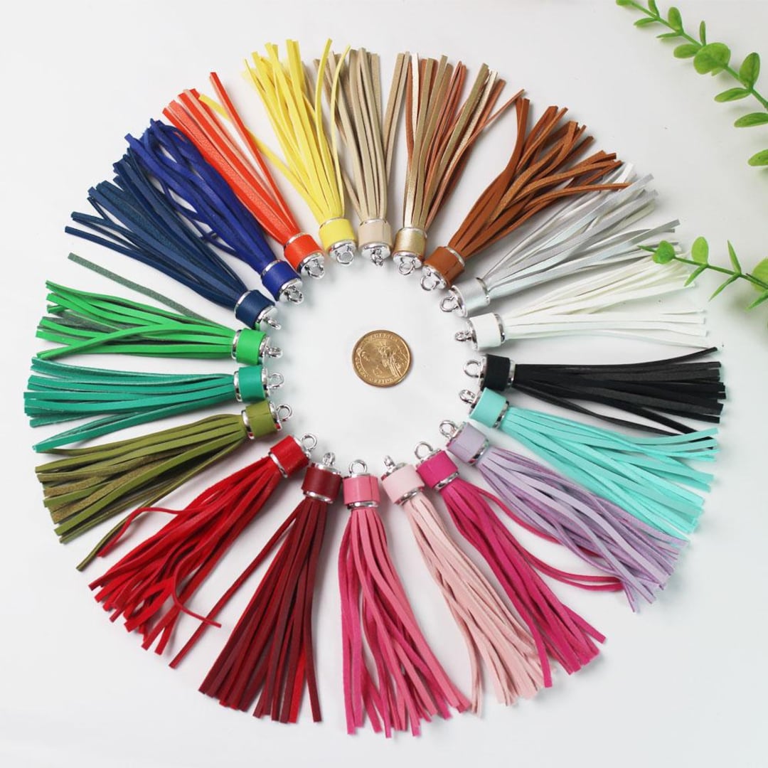 Faux Leather Keychain Tassels 4.3 Inch CCB Caps DIY Charms Elegant ...