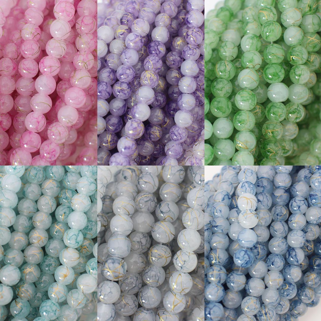 8mm Round Glass Beads Strand With Gold Line, Jewelry Making Supplies - Etsy