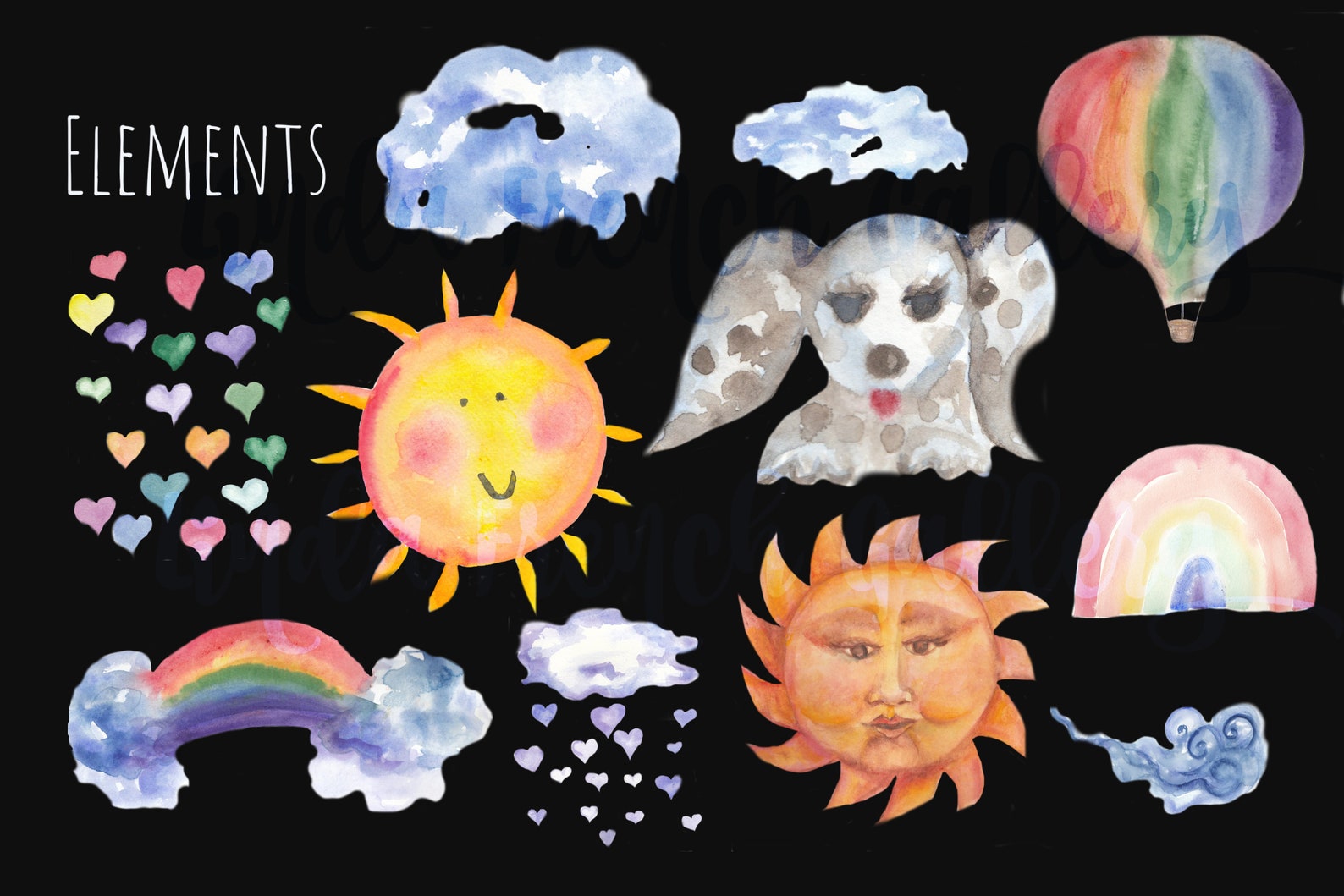 Rainbow Weather WATERCOLOR Clip Art Set/hot Air Balloon/sun - Etsy