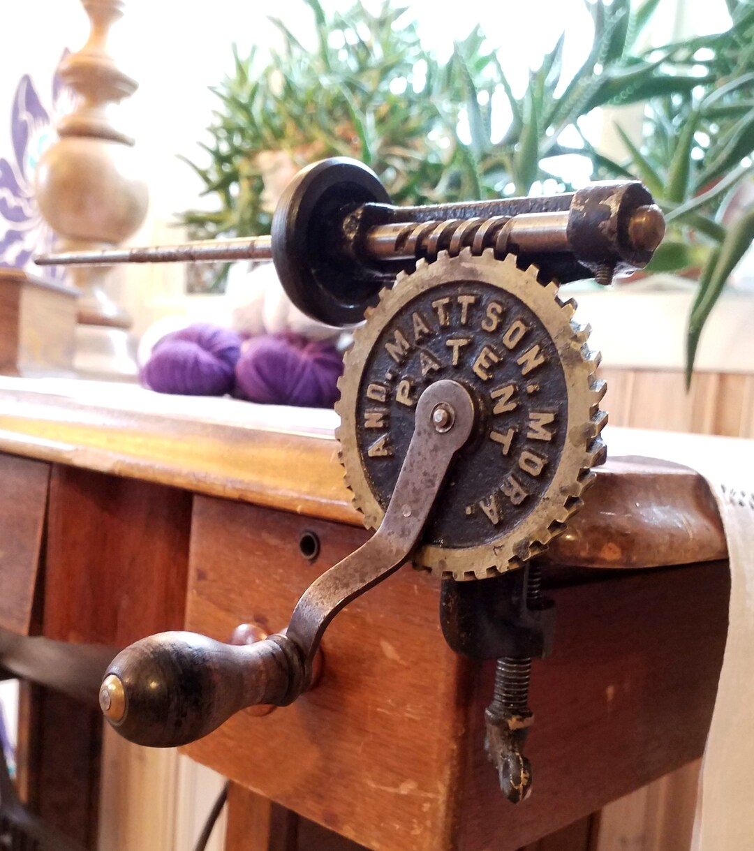 Vintage Patented Spool Machine, Mechanical Weaving Tool, Hand Driven ...
