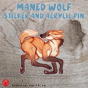 Maned Wolf Sticker and Acrylic Pin for Patch Jackets, Bags and Laptops ...