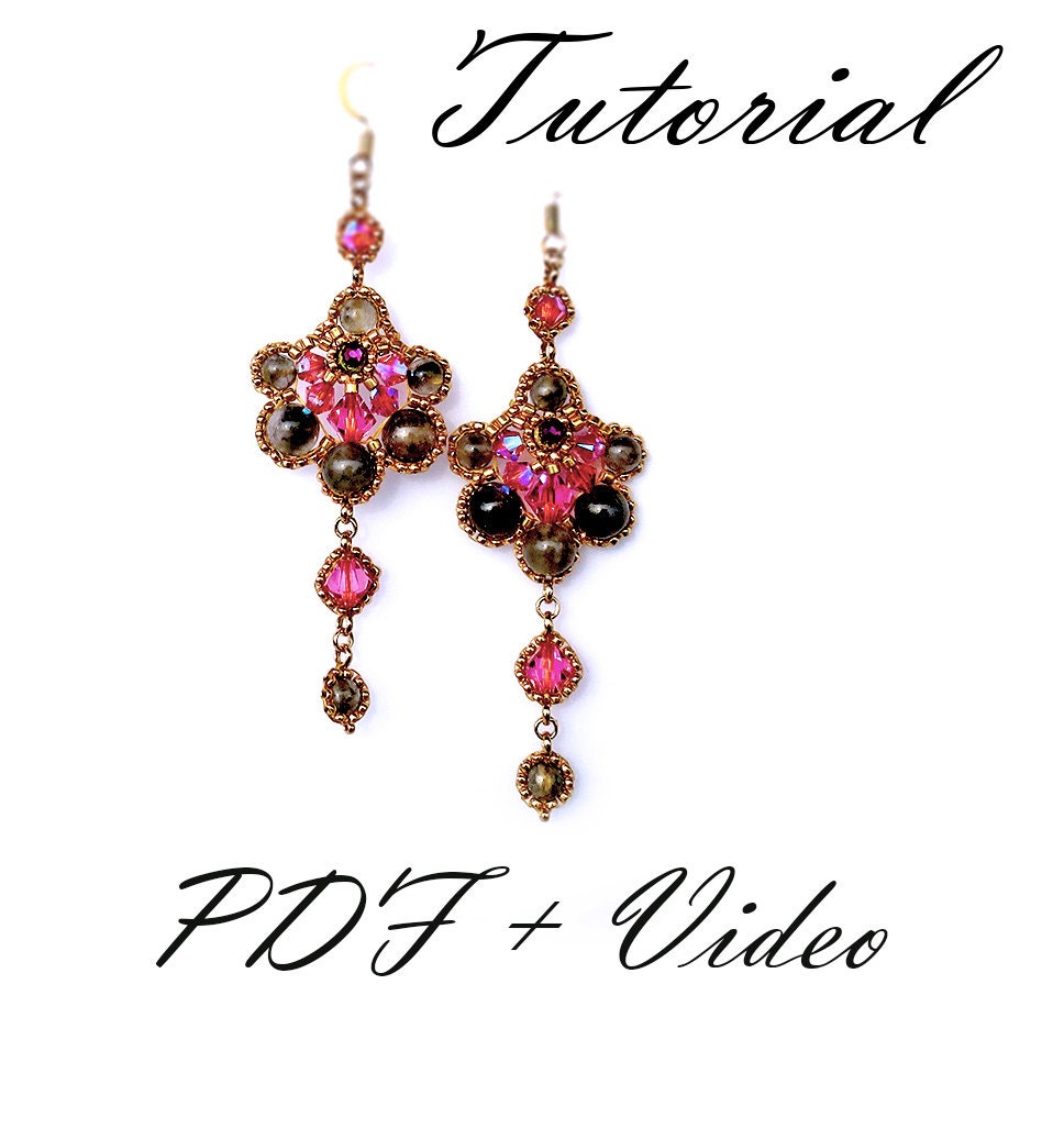 Beading crystal tutorial earrings Beaded pattern earrings | Etsy