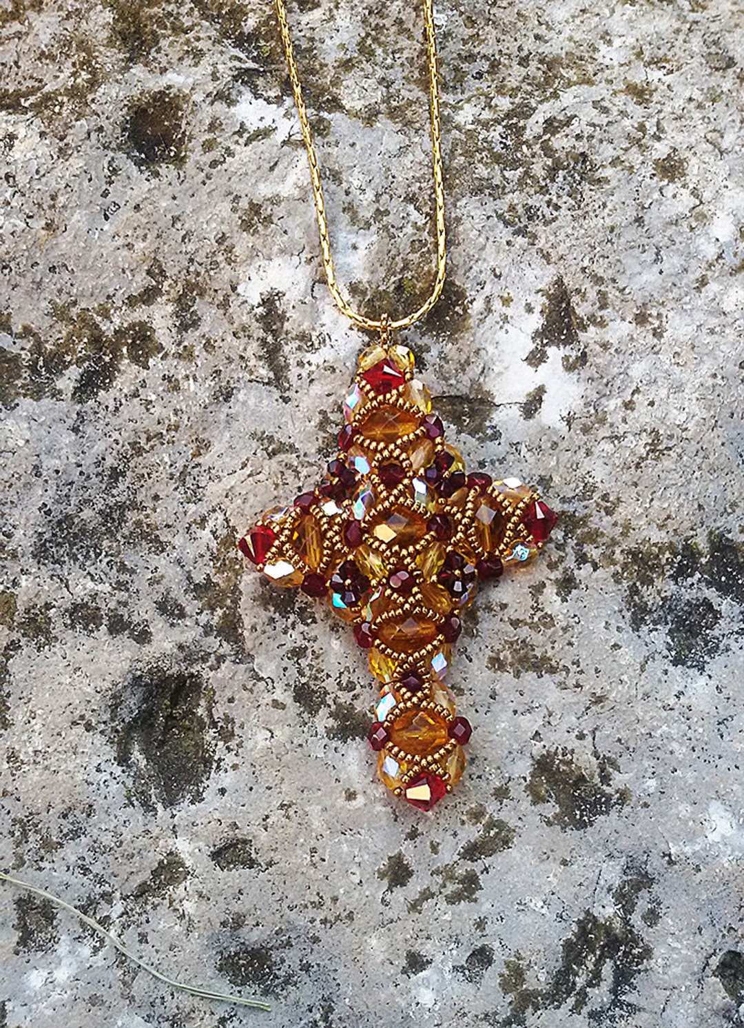 Beading Pattern Crystal Pendant Cross - Beaded Tutorial Jewelry - PDF ...