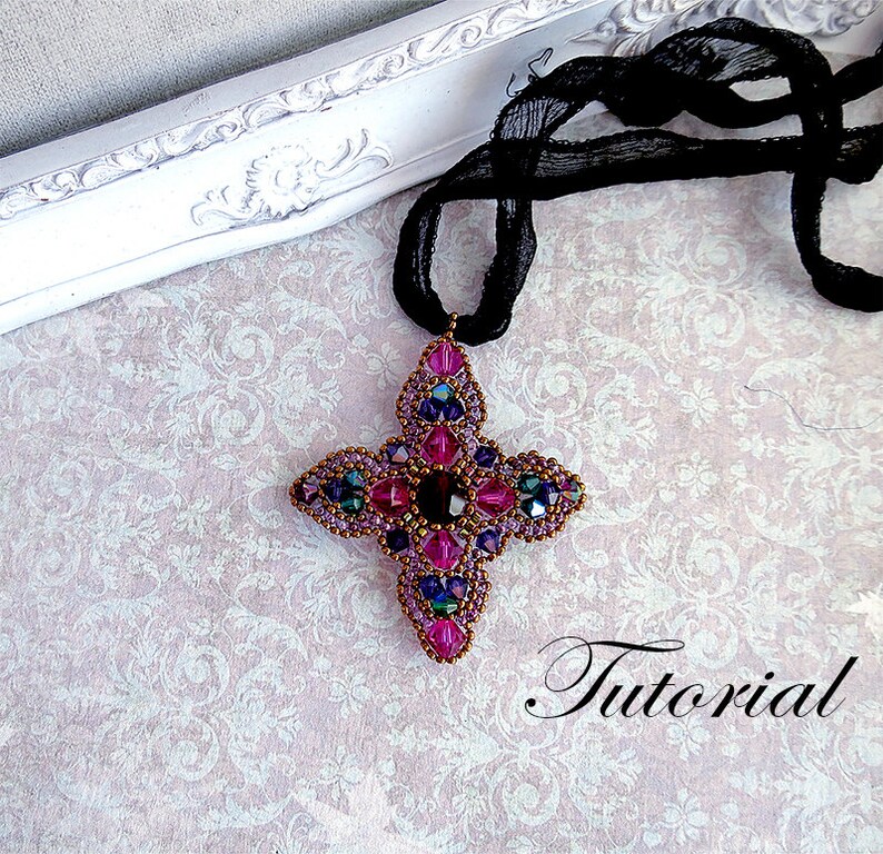 Crystal Cross Pendant Beading Tutorial - Pattern Jewelry - PDF File ...