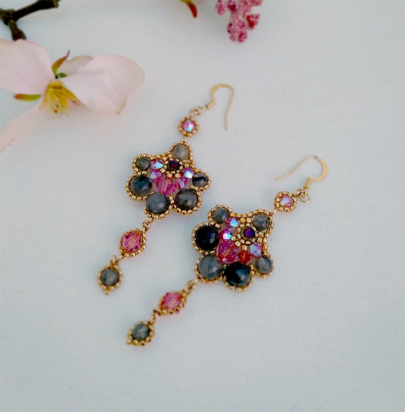 Beading crystal tutorial earrings Beaded pattern earrings | Etsy