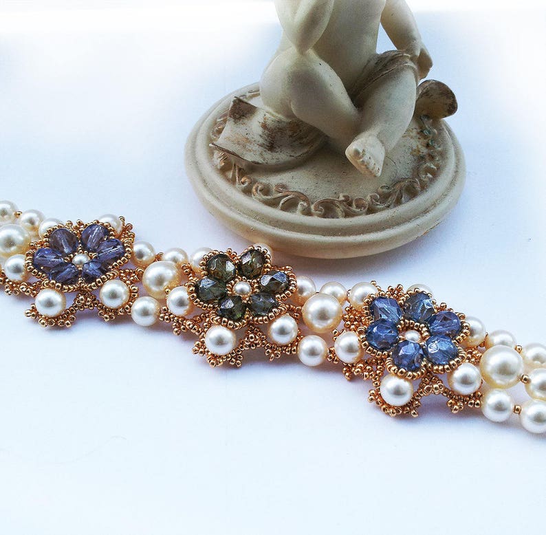 Beading Tutorial Bracelet Pearls Beaded Pattern Crystal - Etsy