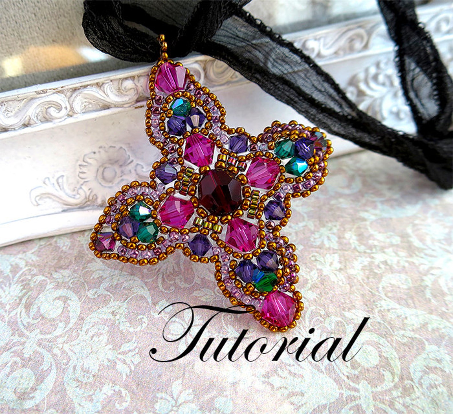 Crystal Cross Pendant Beading Pattern – Swarovski Jewelry Tutorial (PDF ...