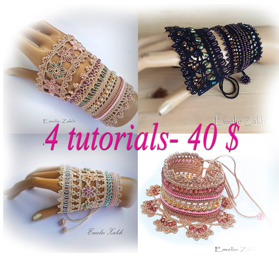 Pattern Crochet Bracelet Cuff 4 Tutorials PDF File Videos Bracelet ...