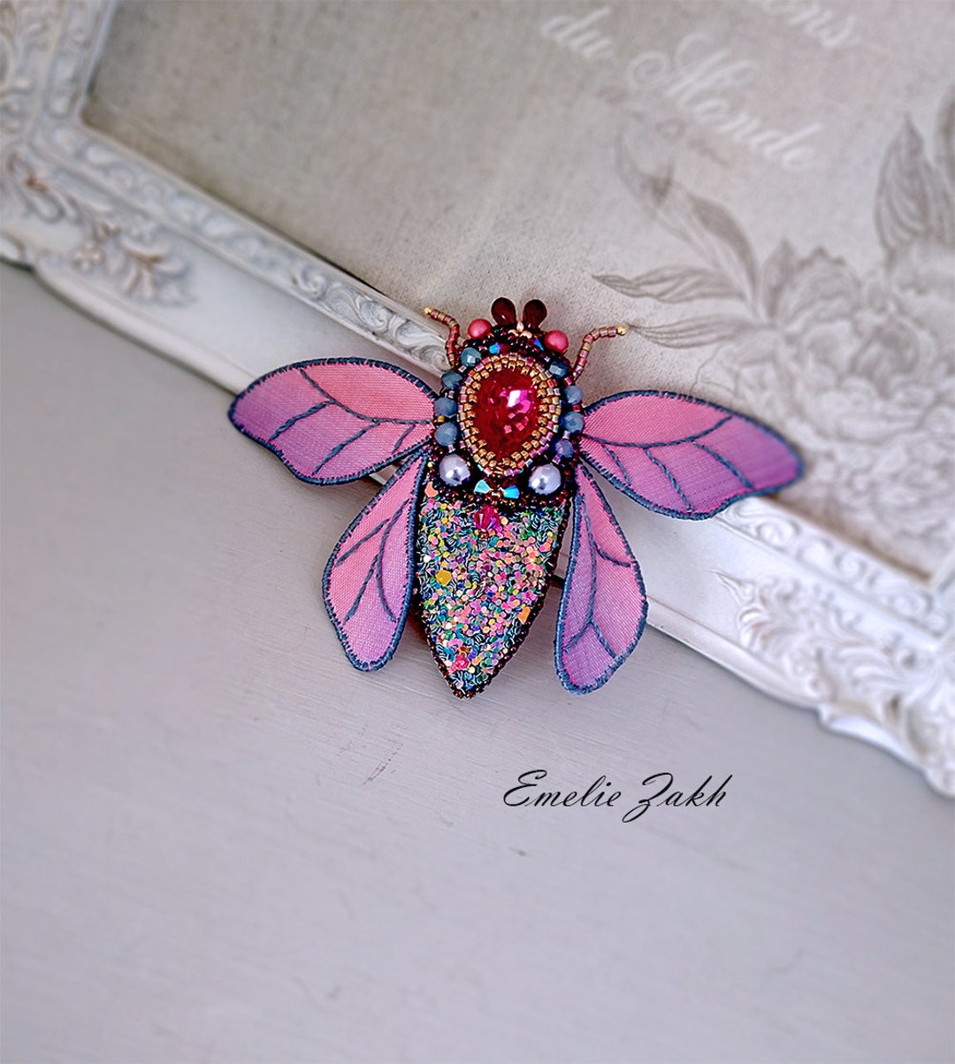 Beetle Pink Violet Insect Brooch Pin Beetle With Beaded Wings Nature ...