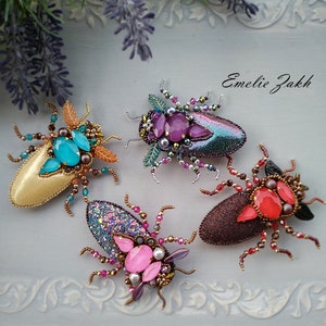 Bug Gray Pink Brooch Insect Pin Beaded Scarab Beetle Nature Jewelry ...