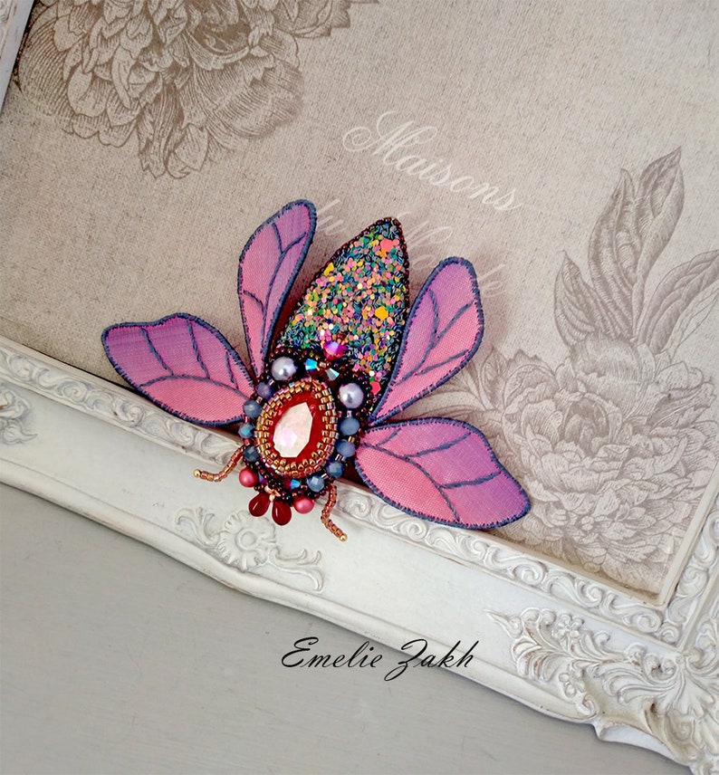Beetle Pink Violet Insect Brooch Pin Beetle With Beaded Wings Nature ...