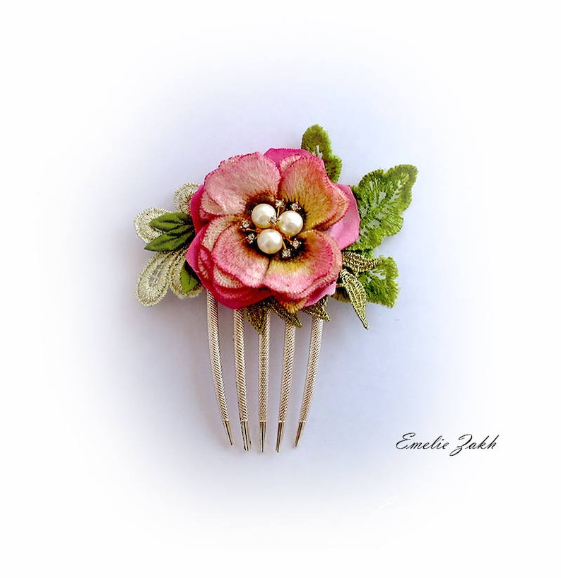 Pink Flower Bridal Hair Comb.bridal Hair Comb Flower - Etsy
