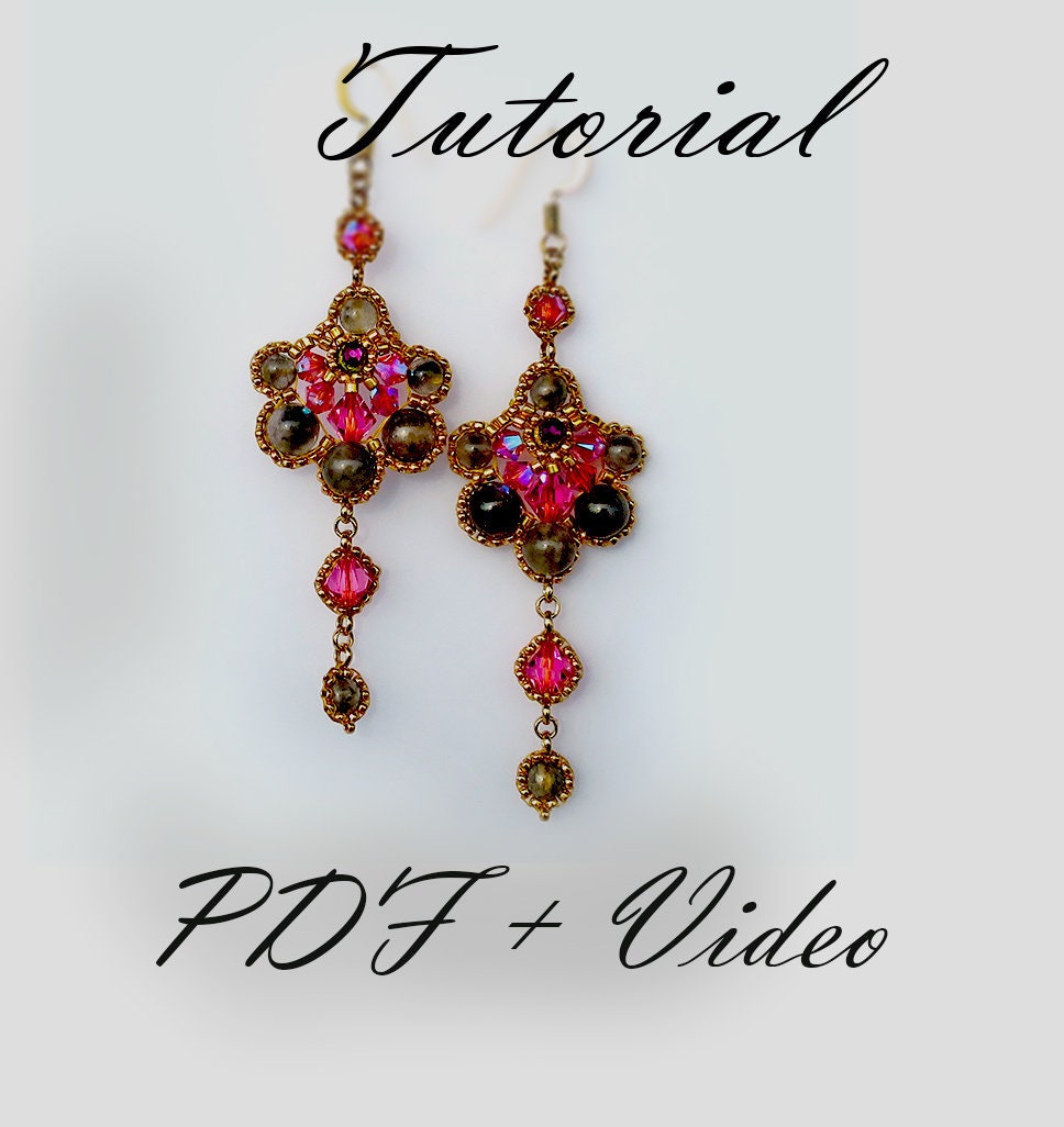 Beading crystal tutorial earrings Beaded pattern earrings | Etsy