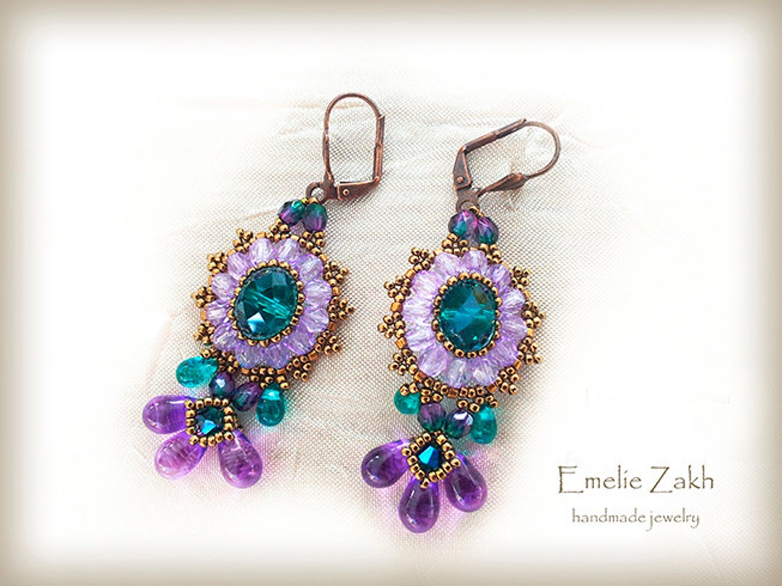 Beading Tutorial Earrings Crystal Earrings Pattern Earrings Purple ...