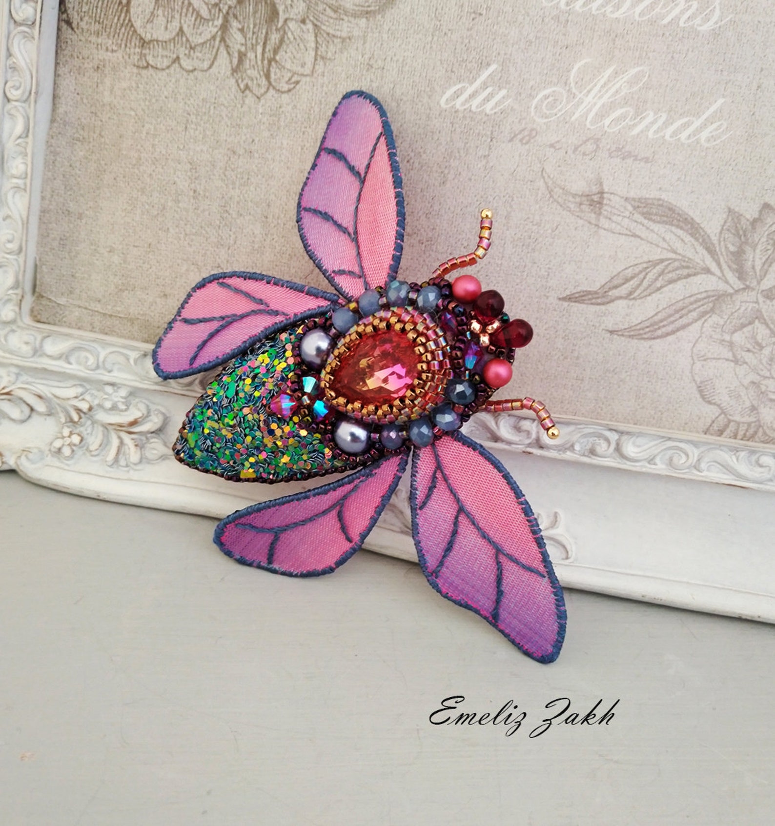 Beetle Pink Violet Insect Brooch Pin Beetle With Beaded Wings Nature ...