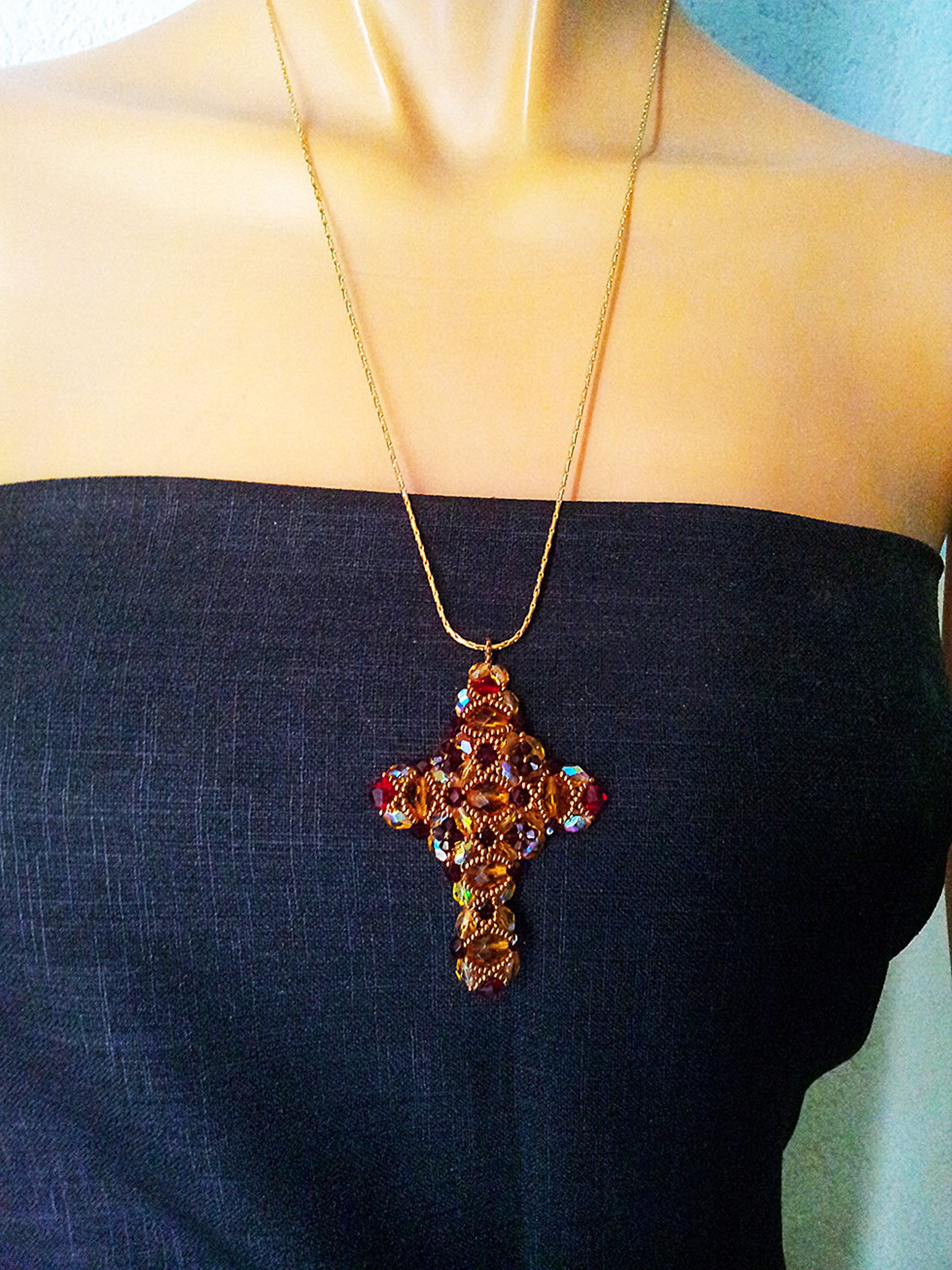 Beading Pattern Crystal Pendant Cross - Beaded Tutorial Jewelry - PDF ...