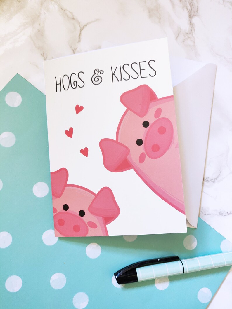 Hogs and Kisses Card Hugs and Kisses Card Hog Card Pig - Etsy