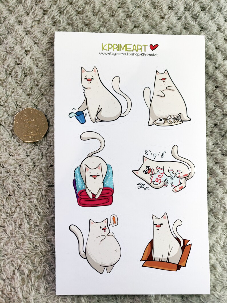 White Cat Sticker Set Bad Cat Stickers Cats Behaving Badly - Etsy