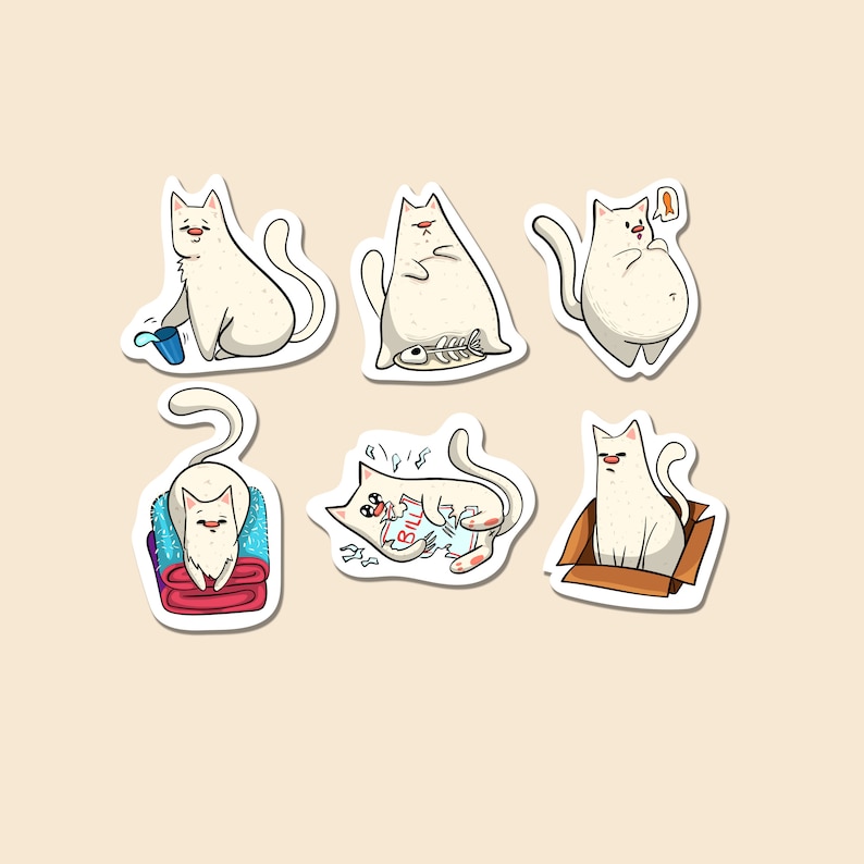 White Cat Sticker Set Bad Cat Stickers Cats Behaving Badly - Etsy
