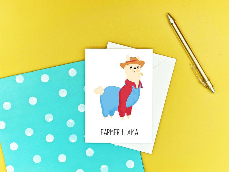 Farmer Llama Card Funny Llama Card Llama Greeting Card - Etsy