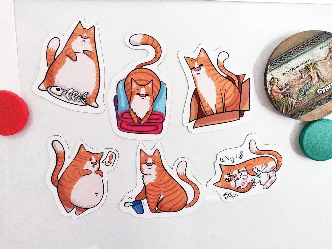 Ginger Cat Magnet Set Fridge Magnets Cat Lover Gift Lazy Cat Magnet Bad ...