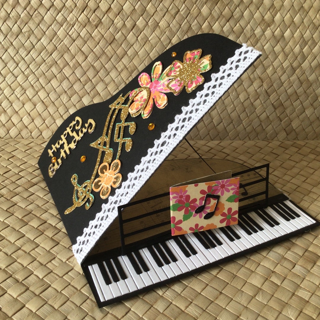 Baby Grand Piano Easel Card, Pianist Floral Birthday Greeting, Open Lid ...