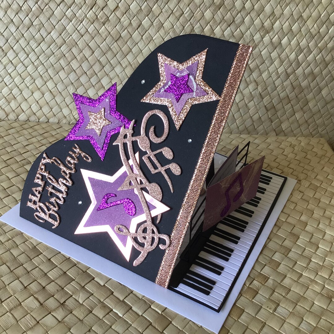 Grand Piano Card, Open Lid Design, Copper and Mauve Stars - Etsy