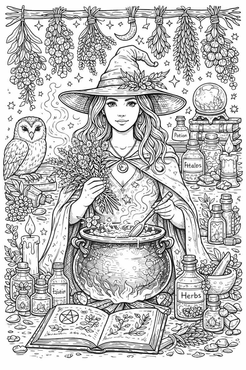 Witchy Coloring Pages - Etsy