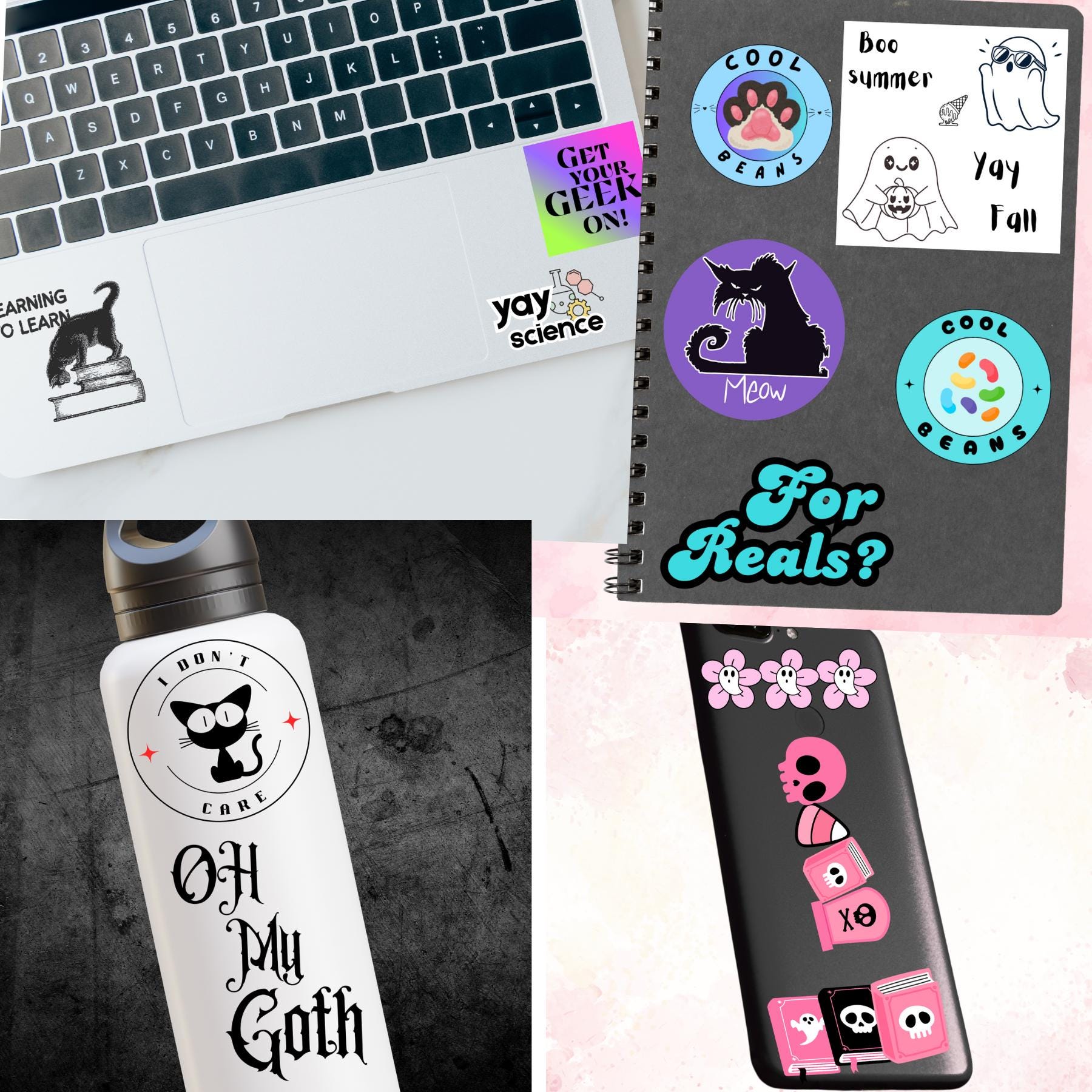 Cute Pink Halloween, Goth Creepy Books With a Ghost and Skull Vinyl ...