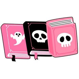 Cute Pink Halloween, Goth Creepy Books With a Ghost and Skull Vinyl ...