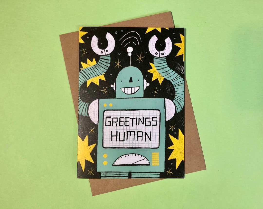 Robot Greetings Card Sci-fi Retro Vintage Inspired Gender Neutral Hello ...