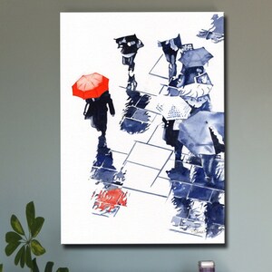 Red BROLLY & REFLECTIONS Art Canvas Print of Watercolour Painting ...